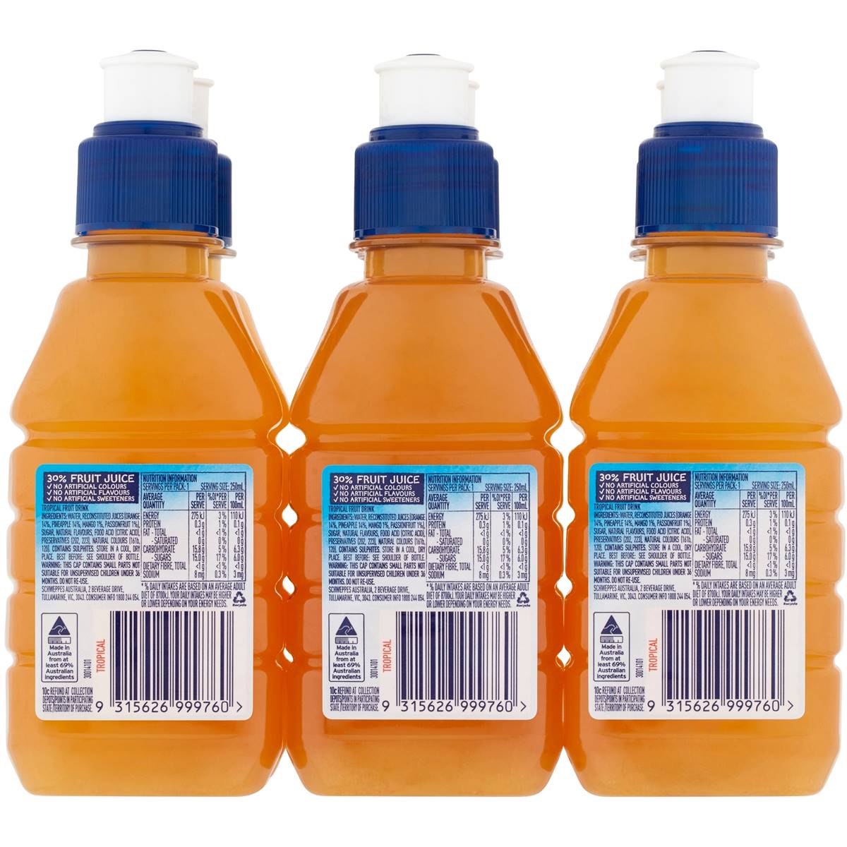 Pop Tops Fruit Drink Tropical Poppers Multipack Lunch Box Bottles 250ml ...