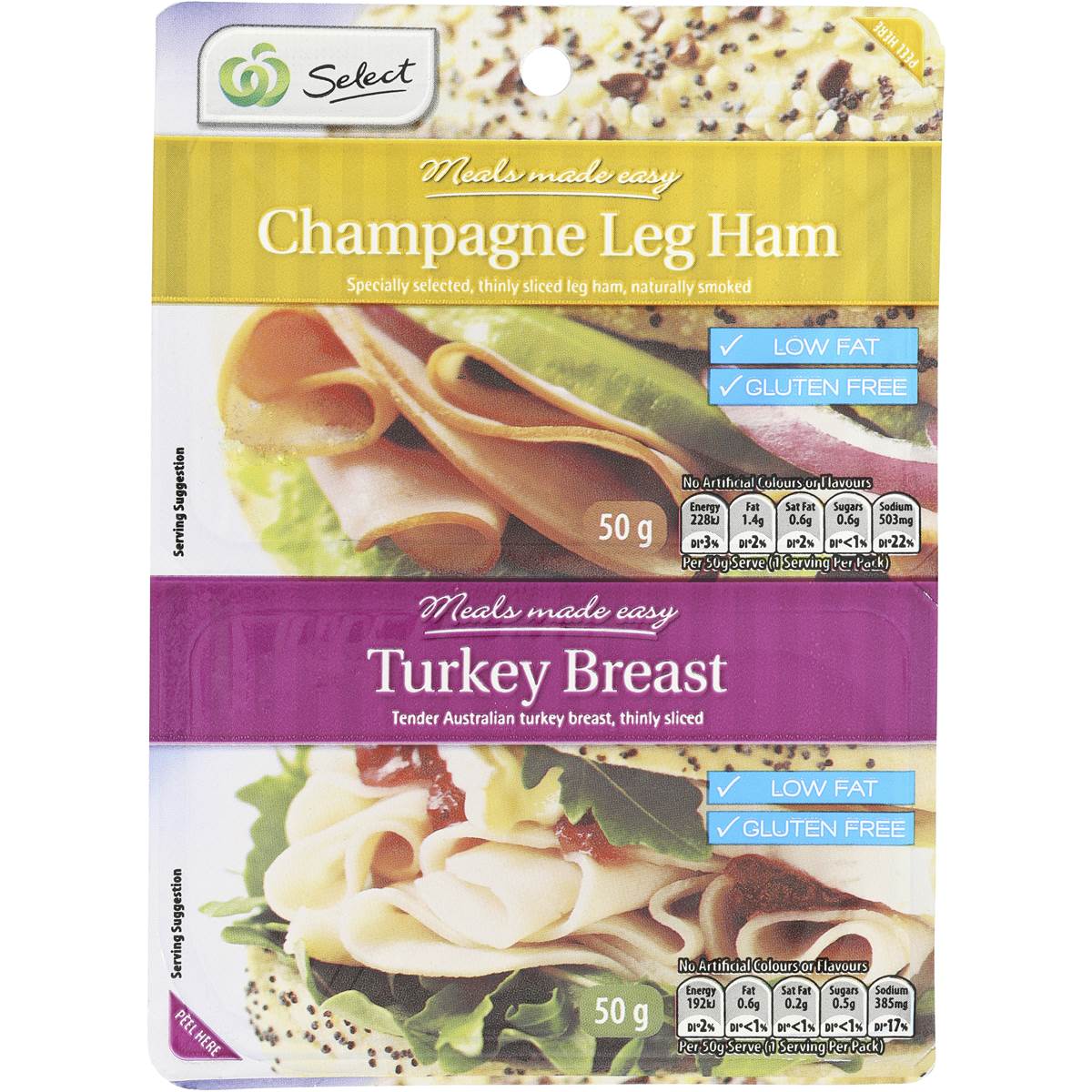 Woolworths Select Double Pack Leg Ham & Turkey Breast 2x50g | Woolworths