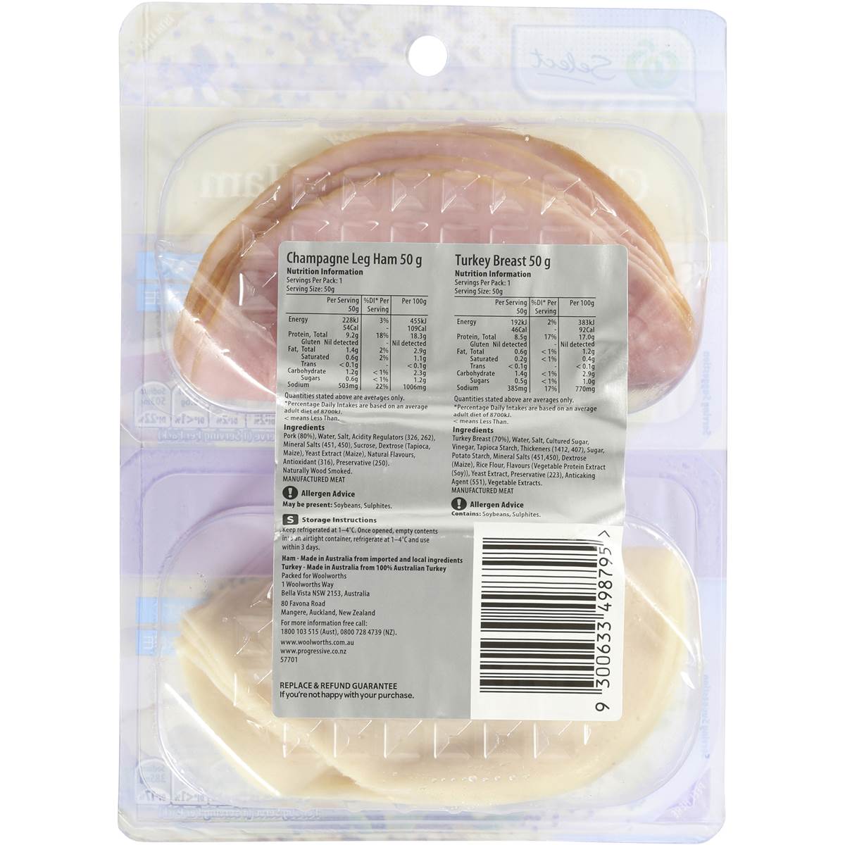 Woolworths Select Double Pack Leg Ham & Turkey Breast 2x50g | Woolworths