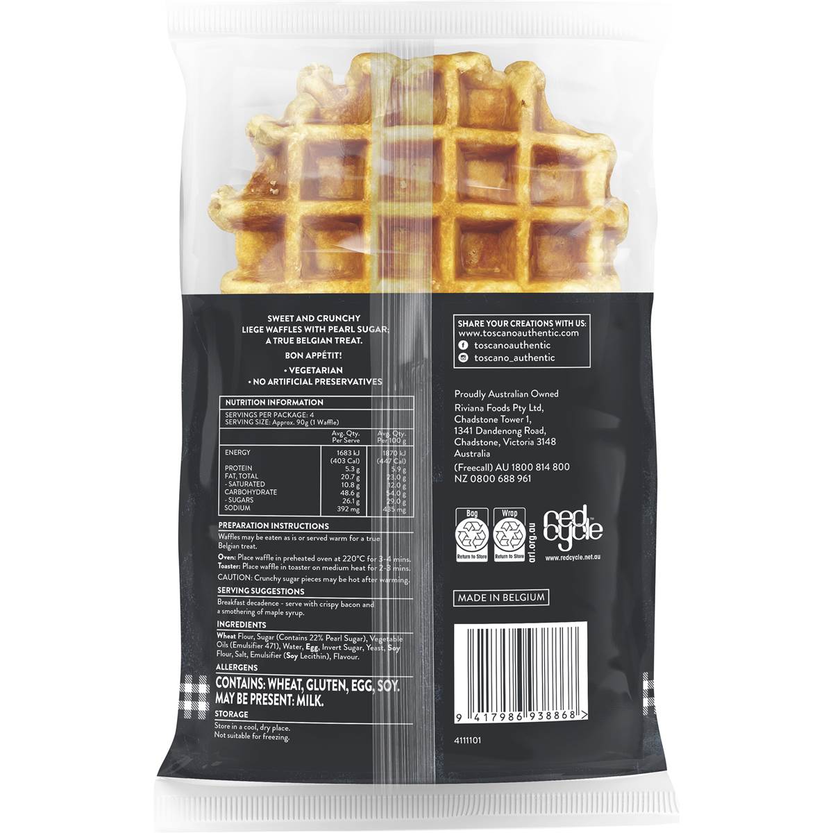 Toscano Waffles 4 Pack | Woolworths