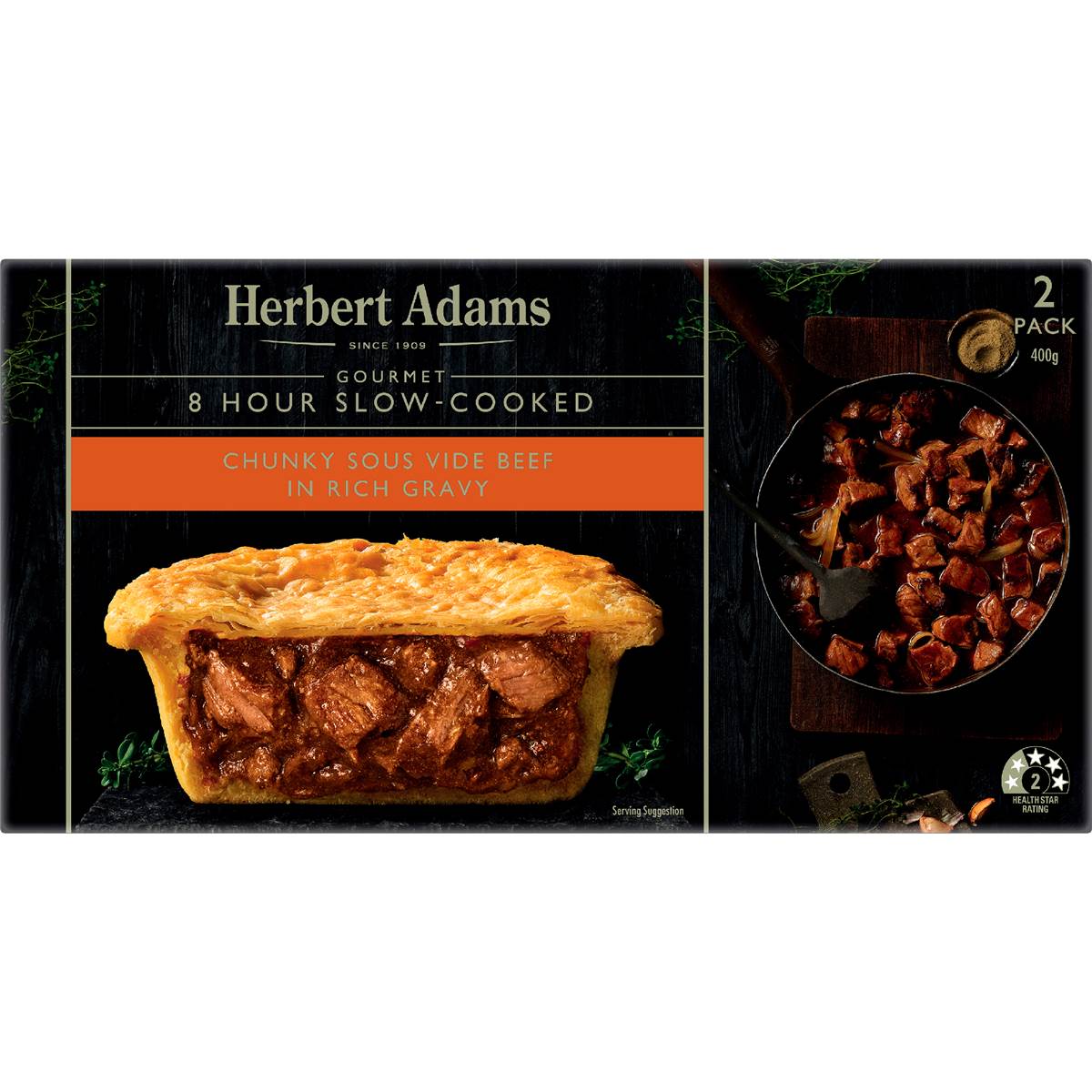 Herbert Adams Pies Chunky Slow Cooked Beef 2 Pack | Woolworths