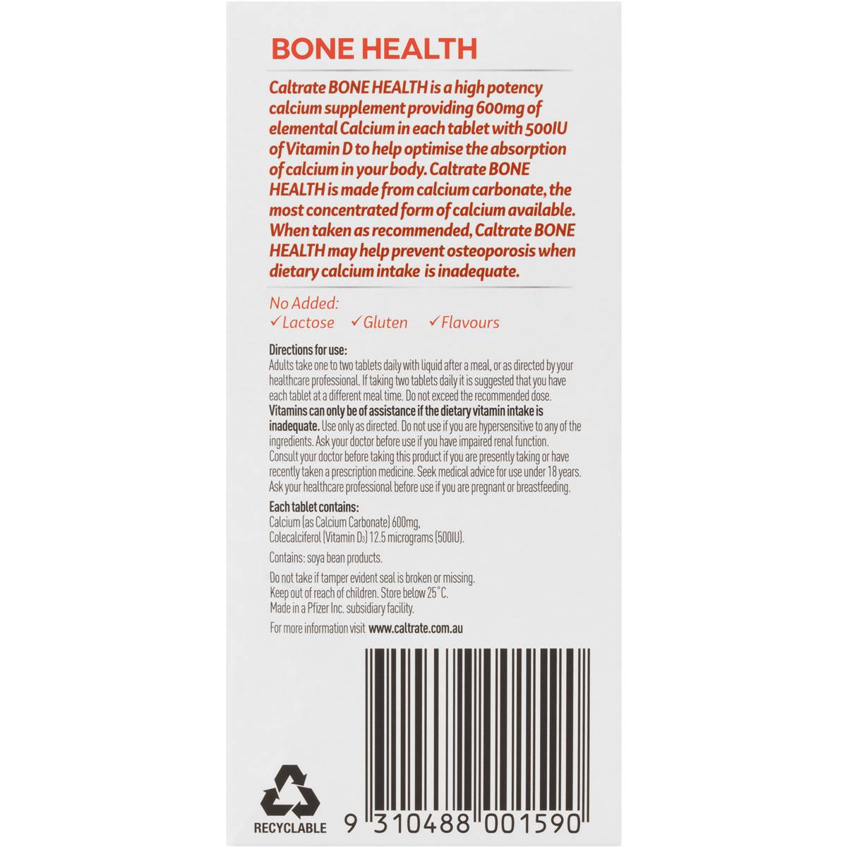 Caltrate 500iu Bone Health Tablets 100 Pack Woolworths