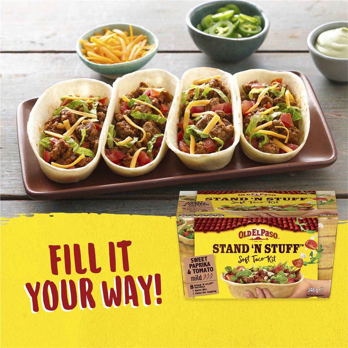 Old El Paso Stand 'n Stuff Soft Taco Kit Mexican Style 348g | Woolworths