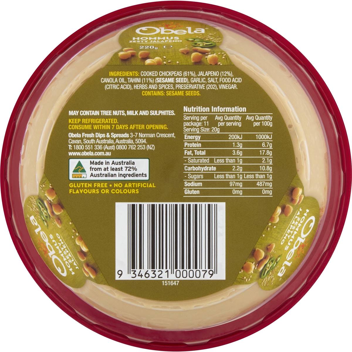Obela Hommus Garnished With Zesty Jalapenos 220g | Woolworths