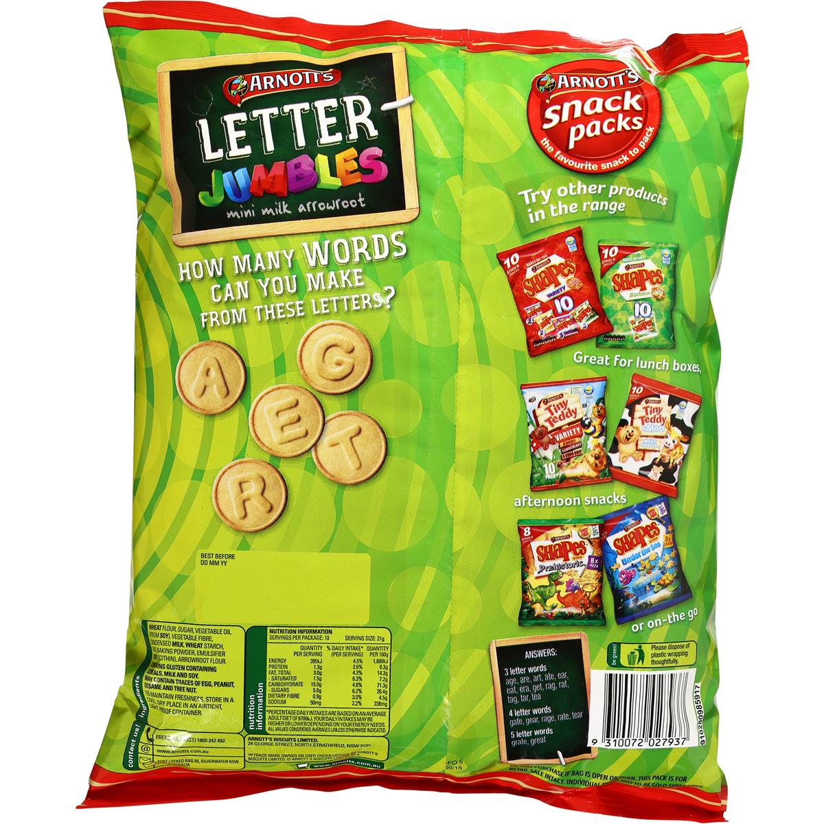 Arnott's Letter Jumbles Multipack 10 Pack 210g | Woolworths