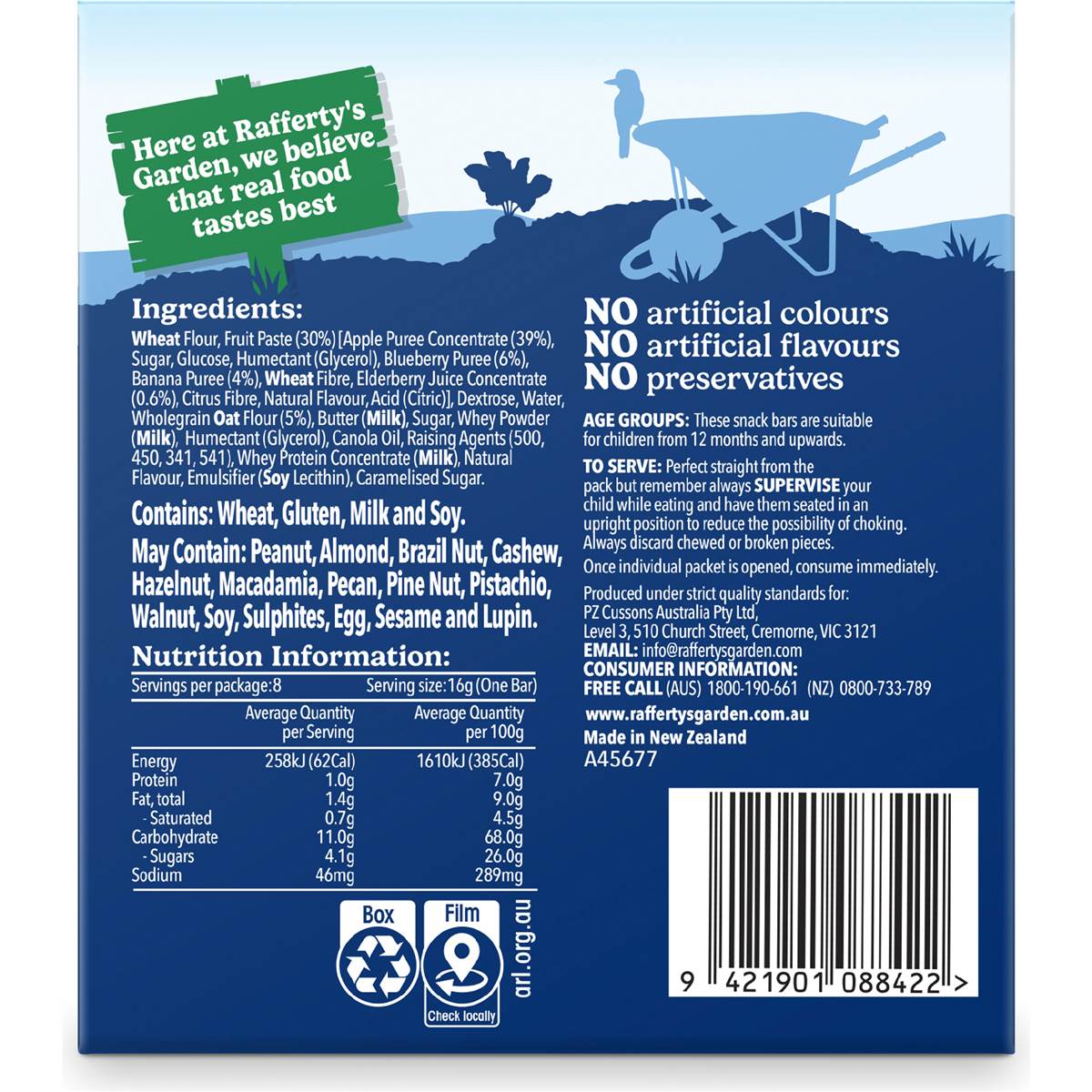 Rafferty's Garden Baby Food Blueberry, Banana & Apple Snack Bars 12 ...