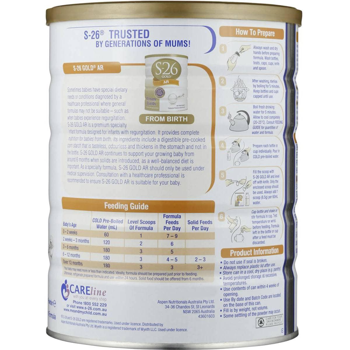 S26 Gold Ar Formula From Birth 900g | Woolworths