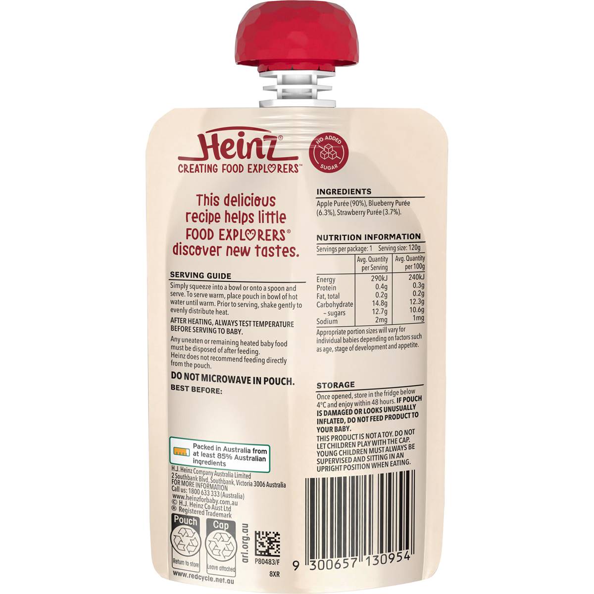 Heinz Baby Food 8+ Months Apple, Blueberry & Strawberry 120g | Woolworths