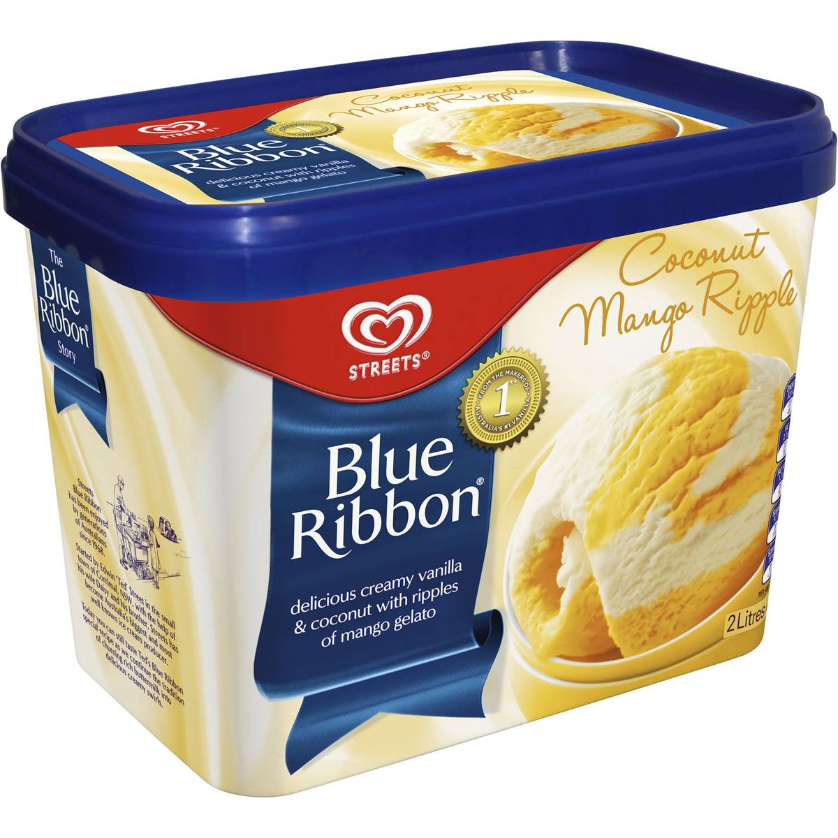 Blue Ribbon Reduced Fat Ice Cream Coconut Mango Ripple 2l Tub | Woolworths