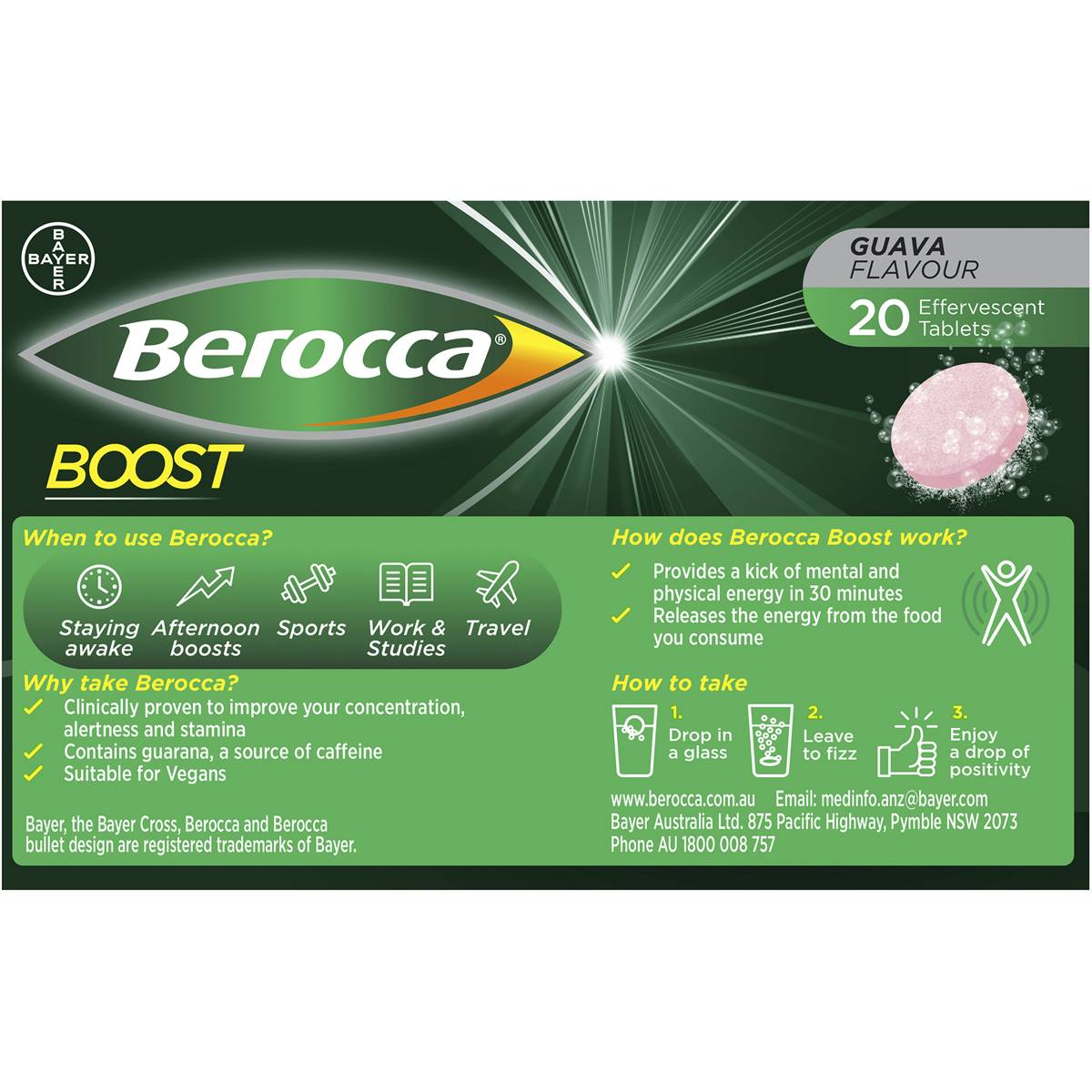 Berocca Vitamin B & C Guava Flavour With Guarana Energy 20 Pack ...