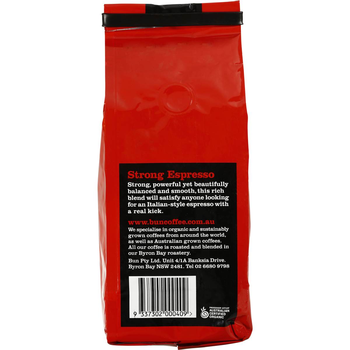 Bun Coffee Byron Bay Whole Beans Strong Espresso 100% Organic 250g ...