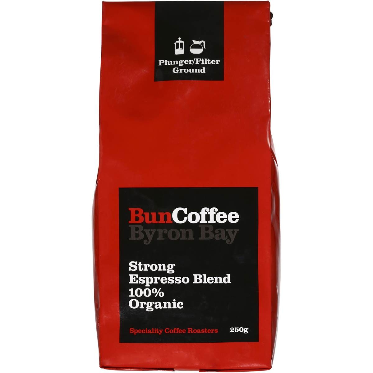 Bun Coffee Byron Bay Plunger/filter Ground Strong Espresso 100% Organic ...
