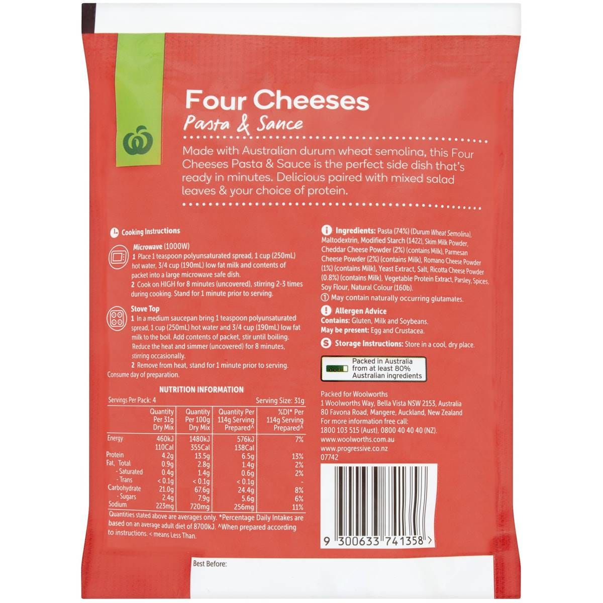Woolworths Four Cheeses Pasta 125g | Woolworths