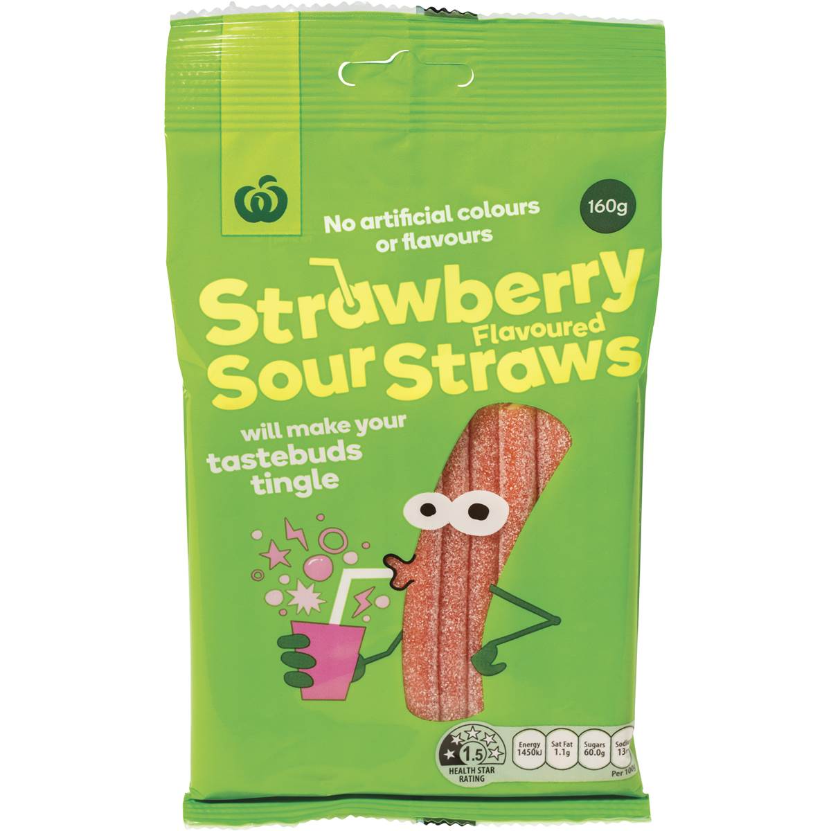 Woolworths Sour Straps Strawberry 160g | Woolworths