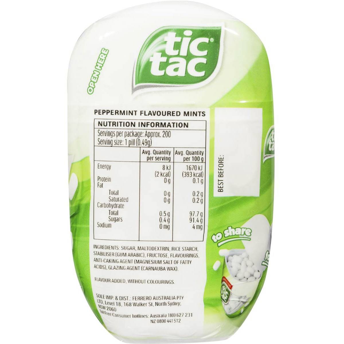 Tic Tac Peppermint Bottle Pack 98g Bottle | Woolworths