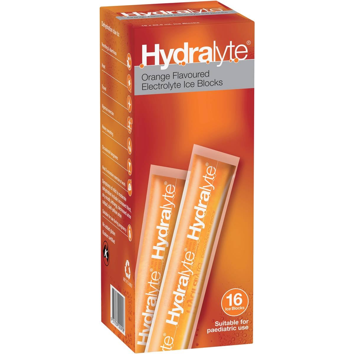 Hydralyte Electrolyte Ice Block Orange 16 Sachets | Woolworths