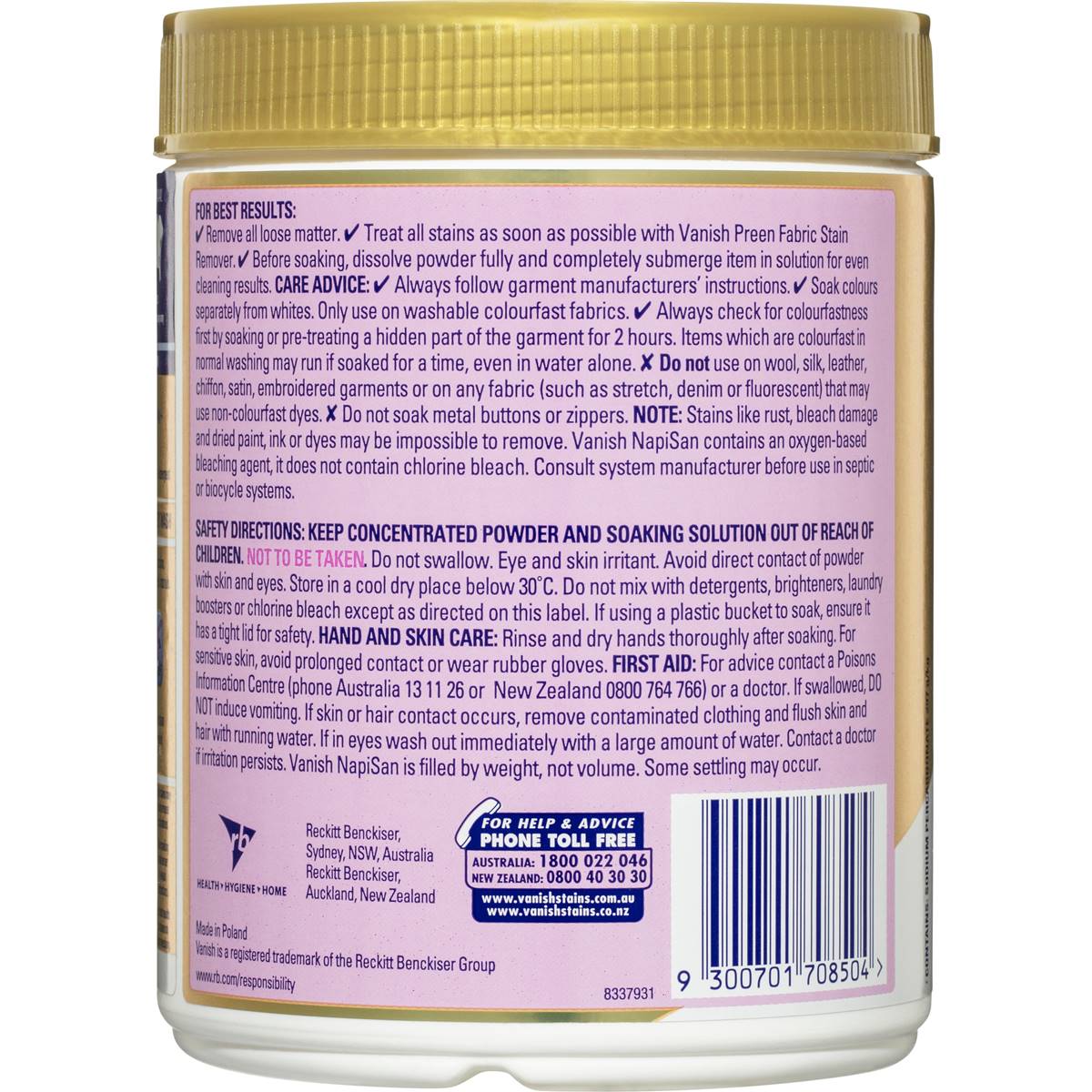 Vanish Napisan Gold Multi Power Stain Remover Powder White 900g ...