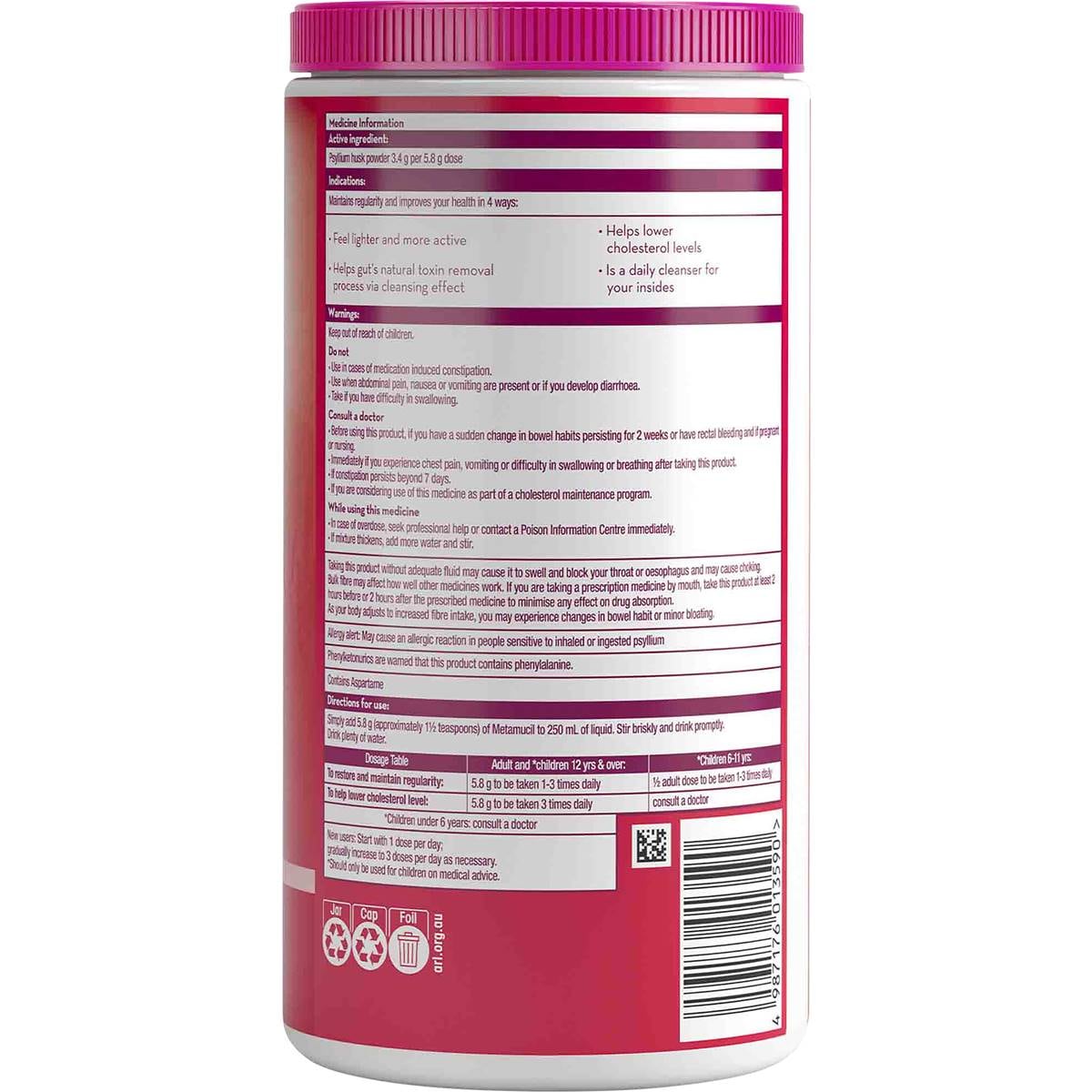 Metamucil Wild Berry Smooth Fibre Powder 114 Doses 673g | Woolworths