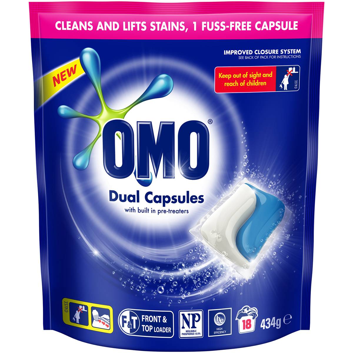 Omo Laundry Liquid Dual Capsules Active 18 Pack | Woolworths