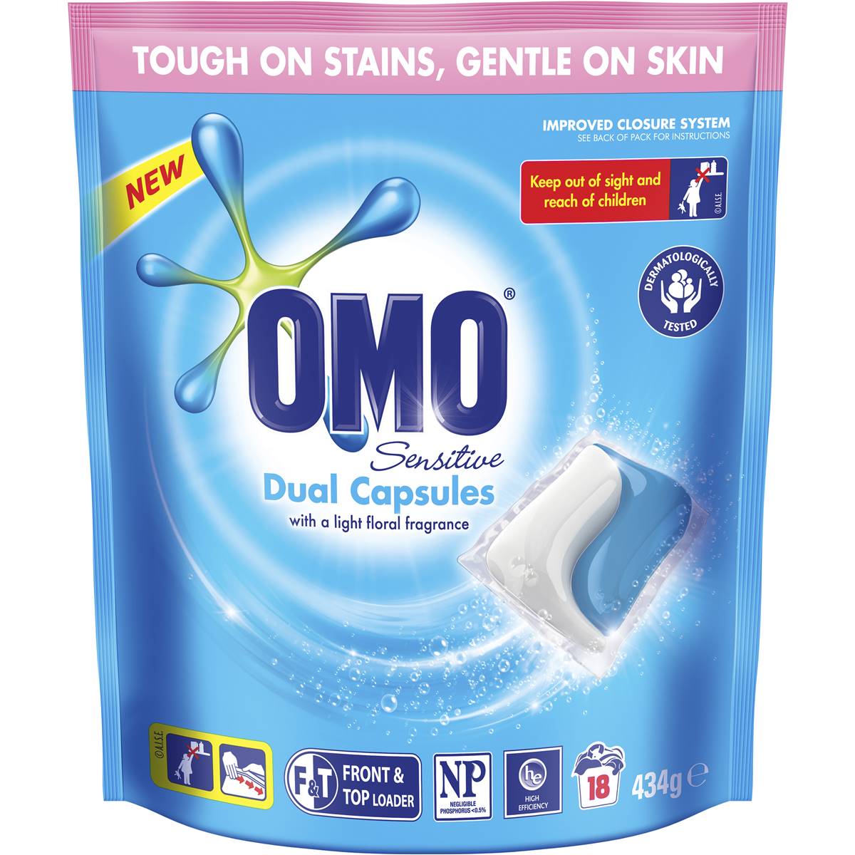 Omo Laundry Liquid Dual Capsules Sensitive 18 Pack | Woolworths