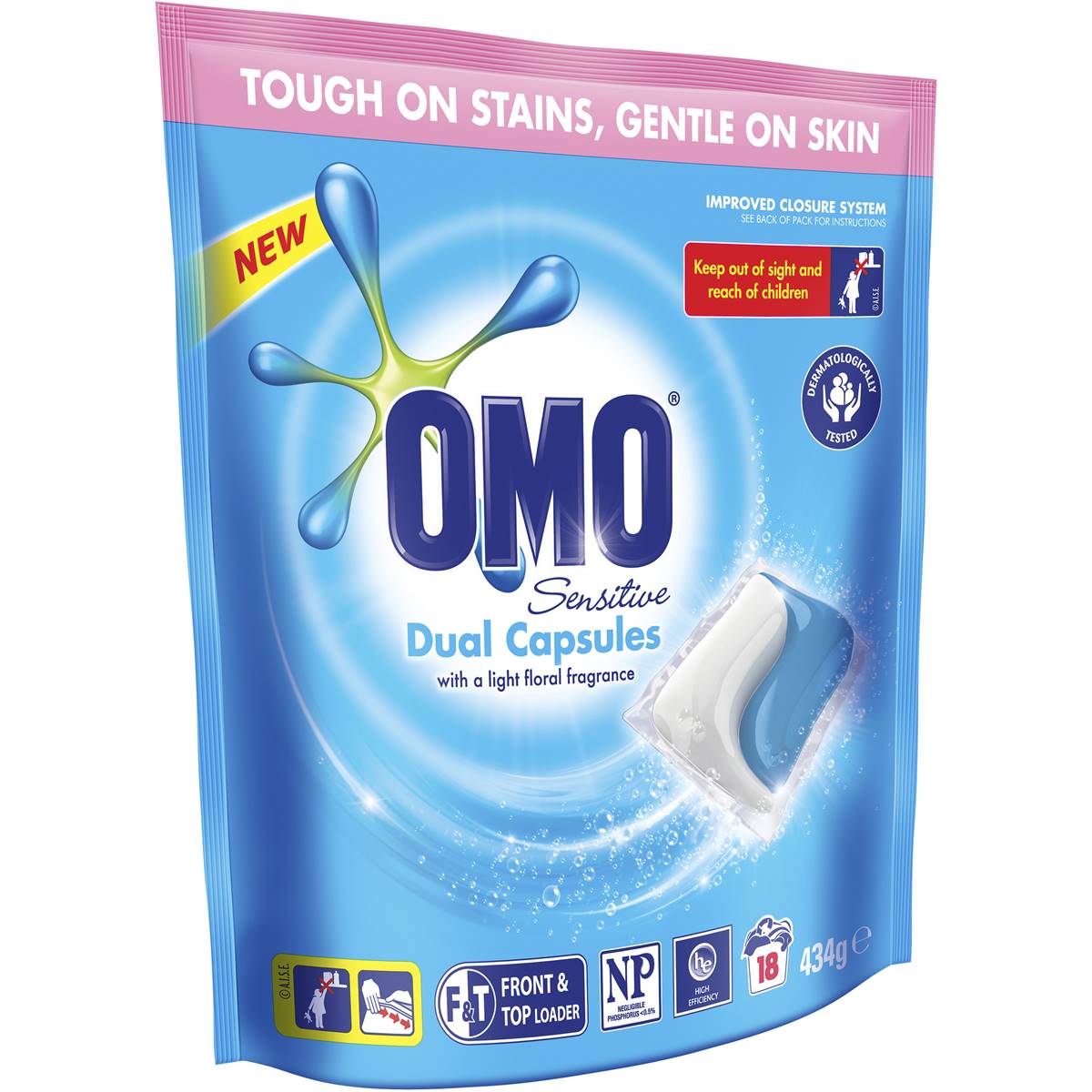 Omo Laundry Liquid Dual Capsules Sensitive 18 Pack | Woolworths