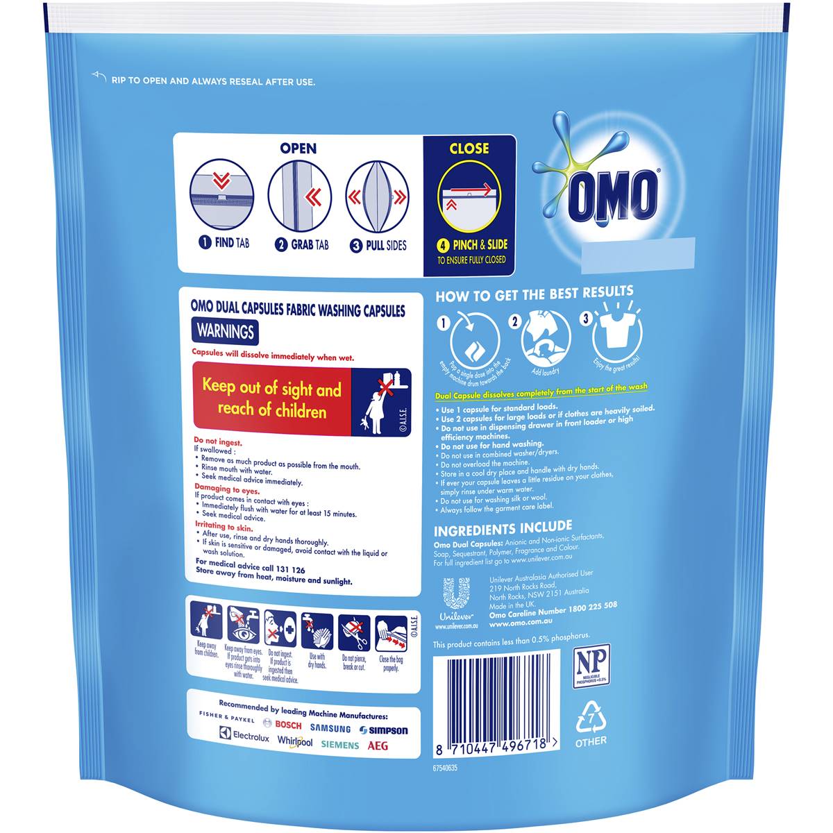 Omo Dual Capsules Sensitive 30 Pack | Woolworths