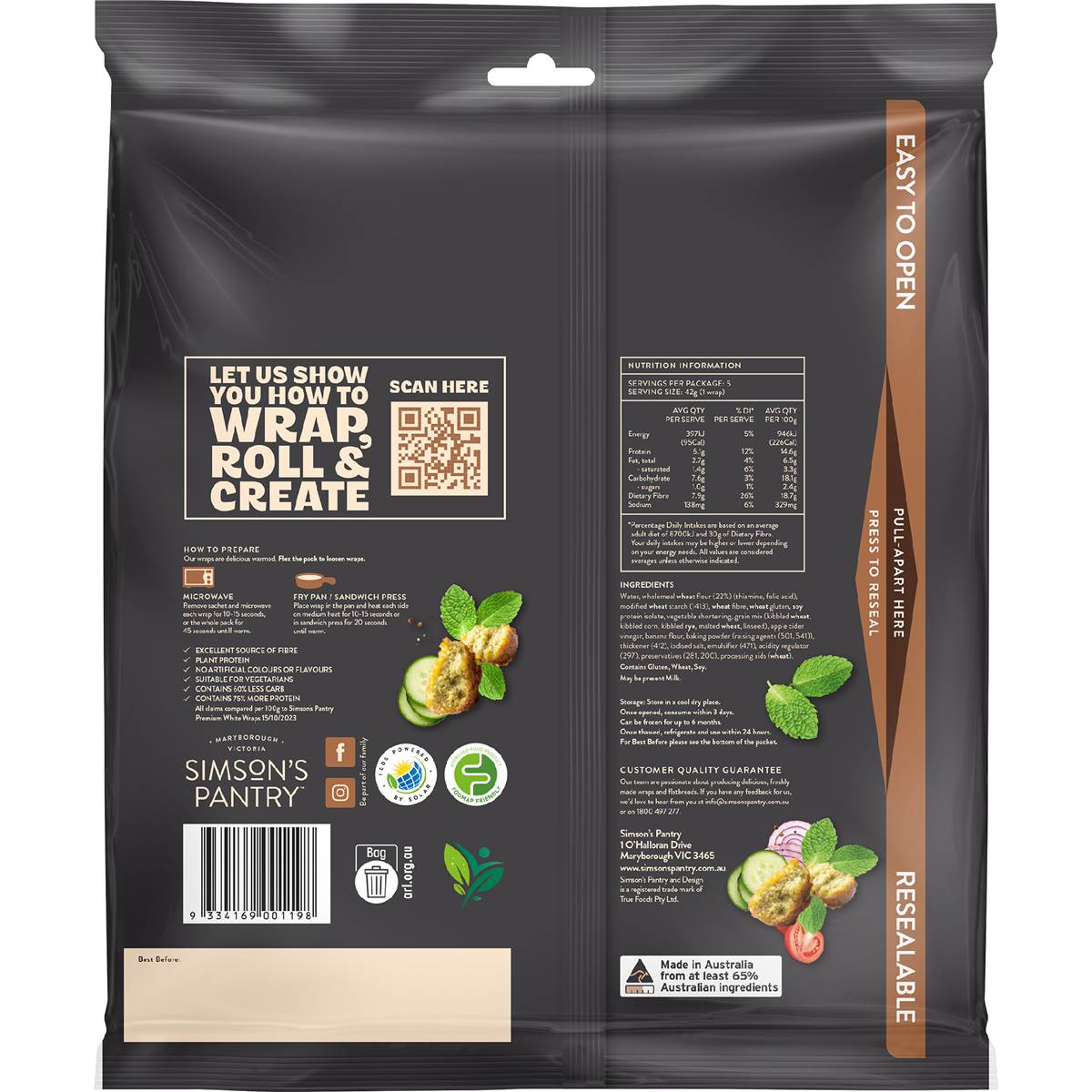 Simson's Pantry Wholemeal Wraps Carb Wraps 5 Pack | Woolworths