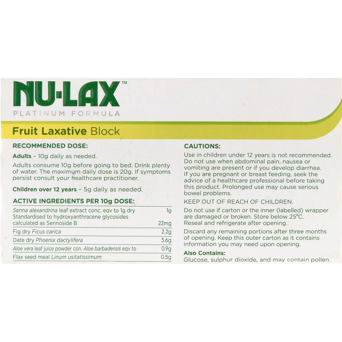 Nu-lax Fruit Laxative Block Aloe & Flaxseed 280g | Woolworths