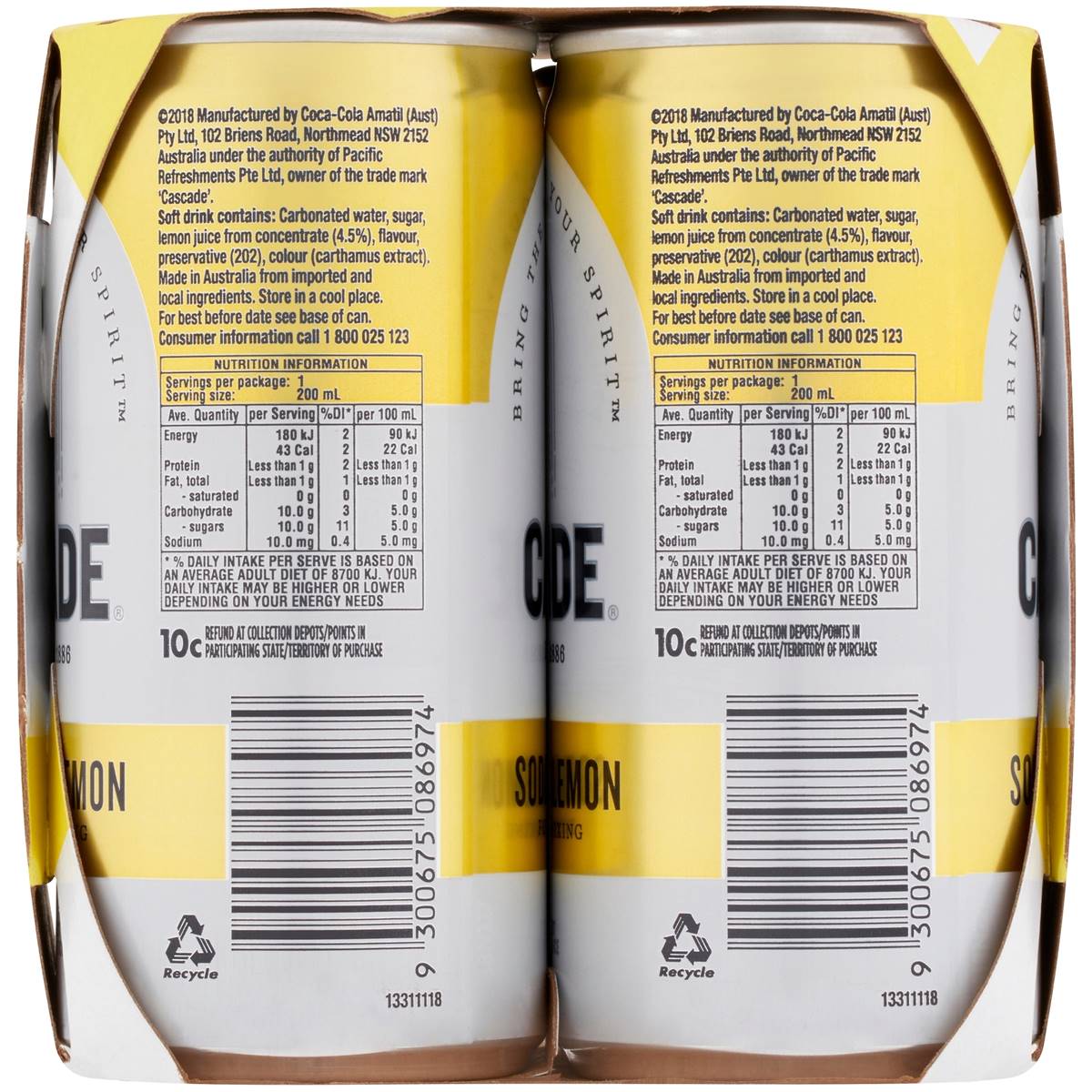 Cascade Lemon & Soda 200ml X4 Pack | Woolworths