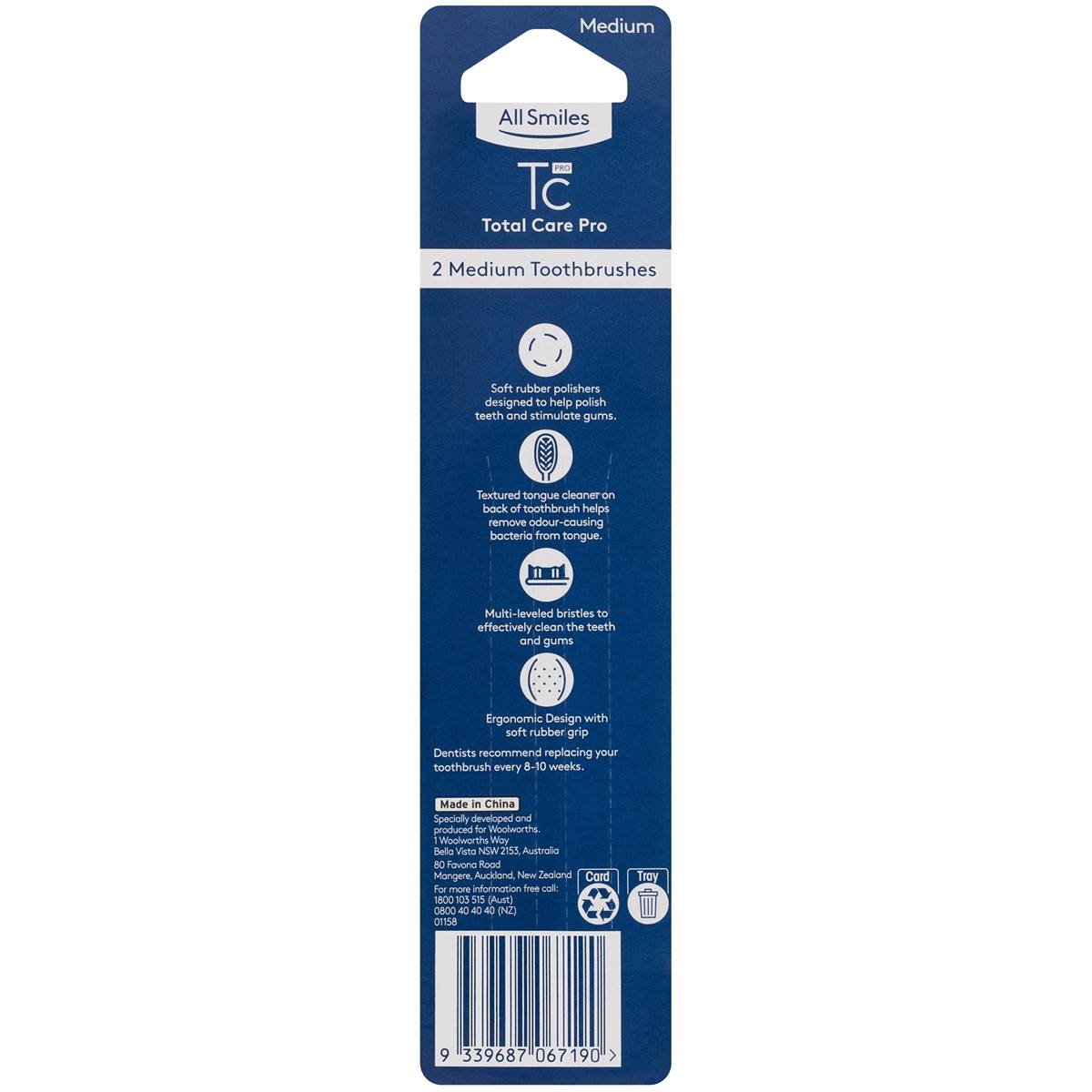 All Smiles Total Care Pro Toothbrush Adult Medium 2 Pack | Woolworths