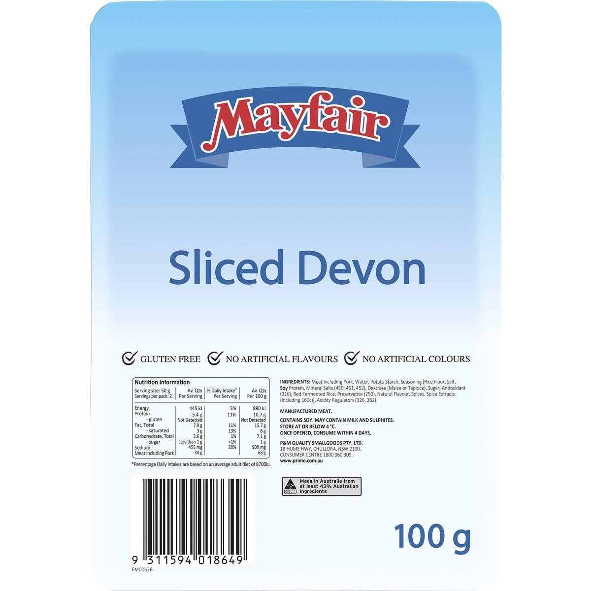 Mayfair Devon Slices 100g Ingredients | Spoonful