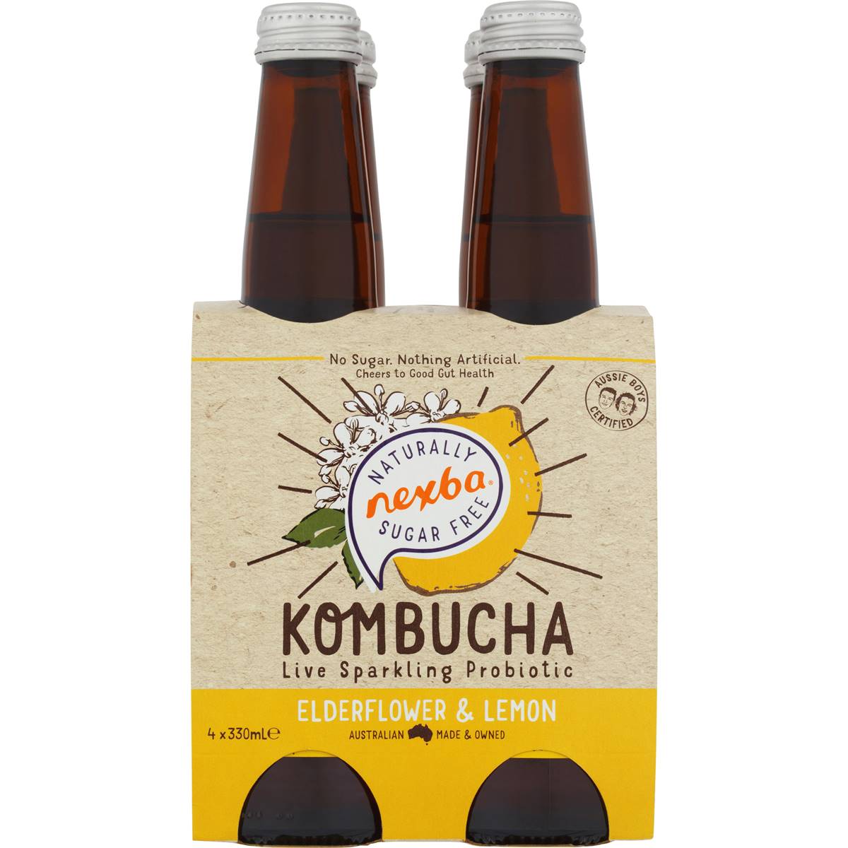 Nexba Elderflower & Lemon Kombucha 4x330ml | Woolworths