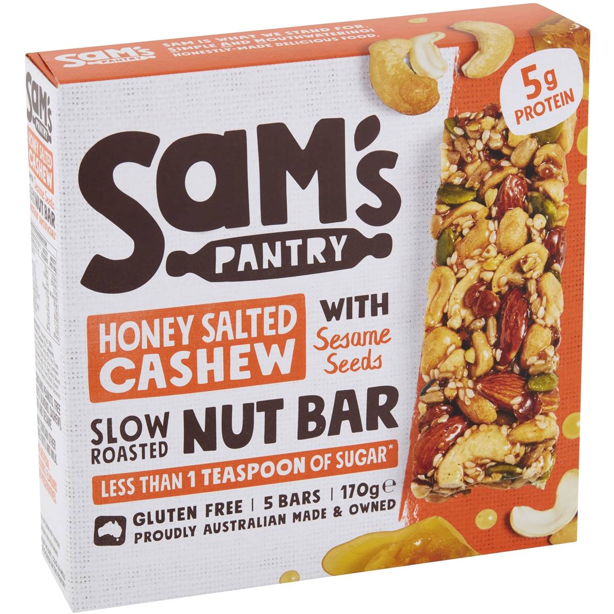 Sam's Pantry Honey Salted Cashew Nut Bar 5 Pack | Woolworths