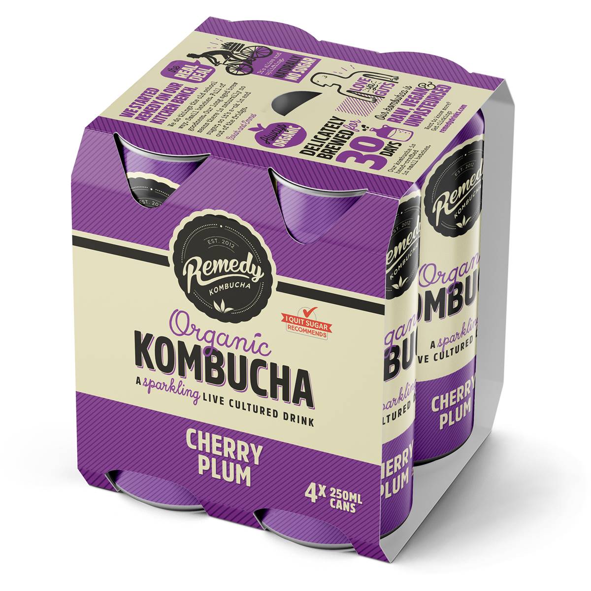 Remedy Kombucha Cherry Plum 4x250ml | Woolworths