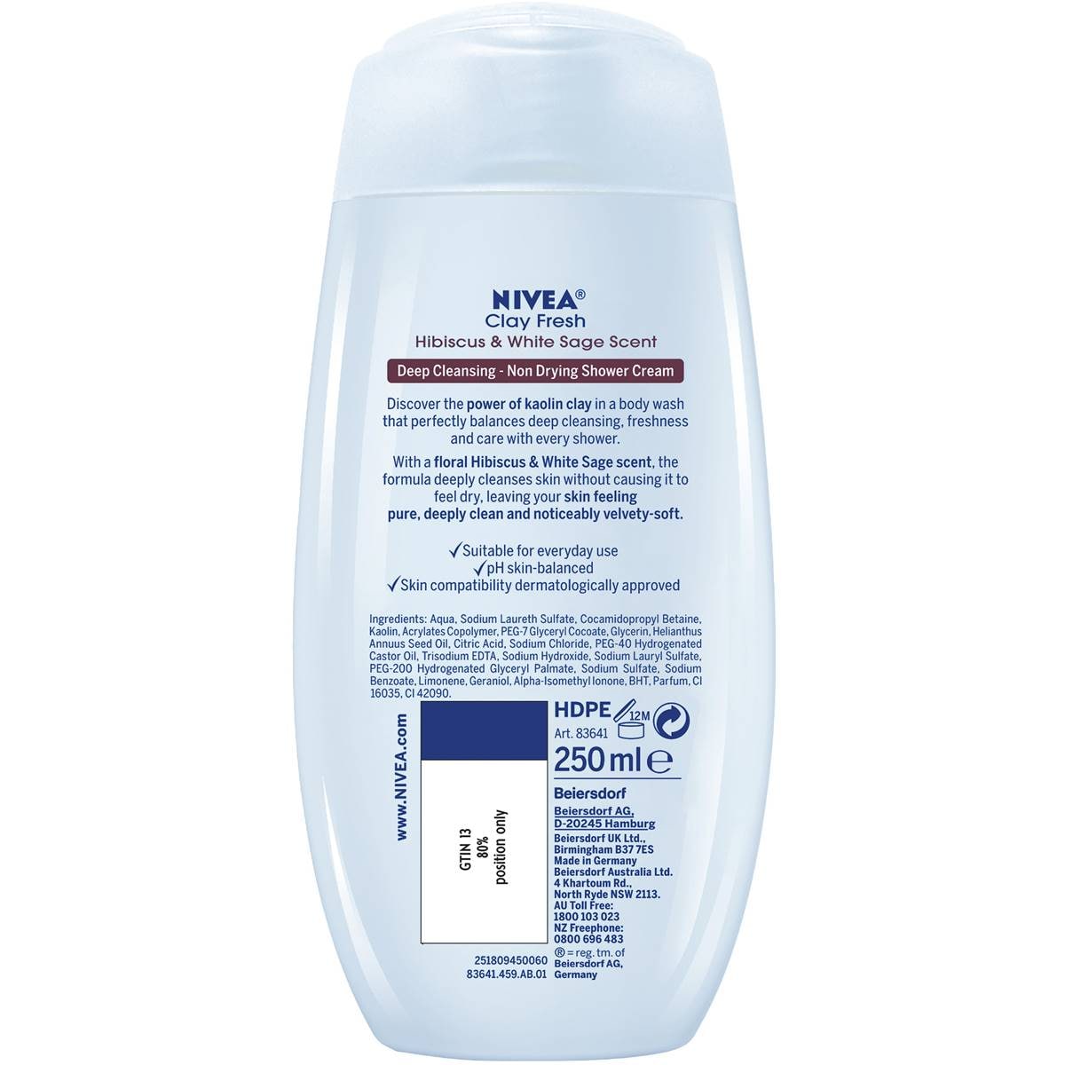 Nivea Clay Fresh Hibiscus & White Sage Shower Gel & Body Wash 250ml | Woolworths