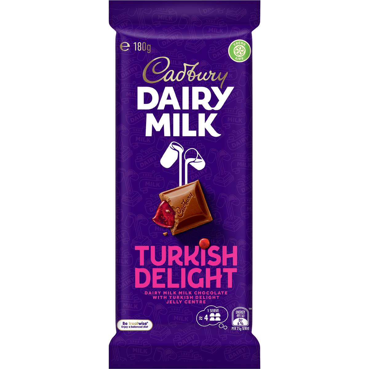 Cadbury Dairy Milk Turkish Delight Chocolate Block 180g Woolworths
