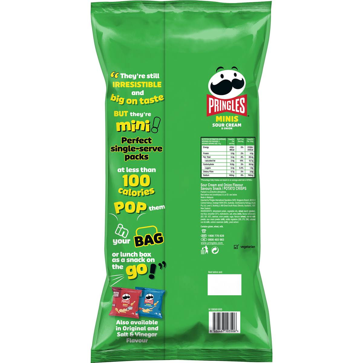 Pringles Minis Multipack Sour Cream & Onion Potato Chips 5 Pack ...