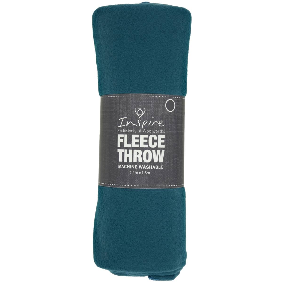 Inspire Basic Fleece Throw Teal Blue Plain Each | Woolworths