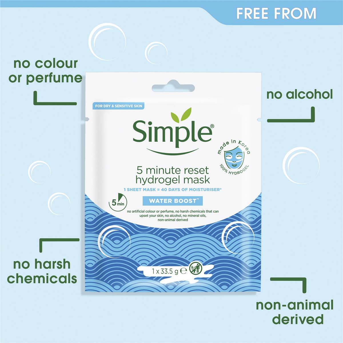 Simple Water Boost Sheet Mask 5 Minute Reset Hydrogel 33g | Woolworths