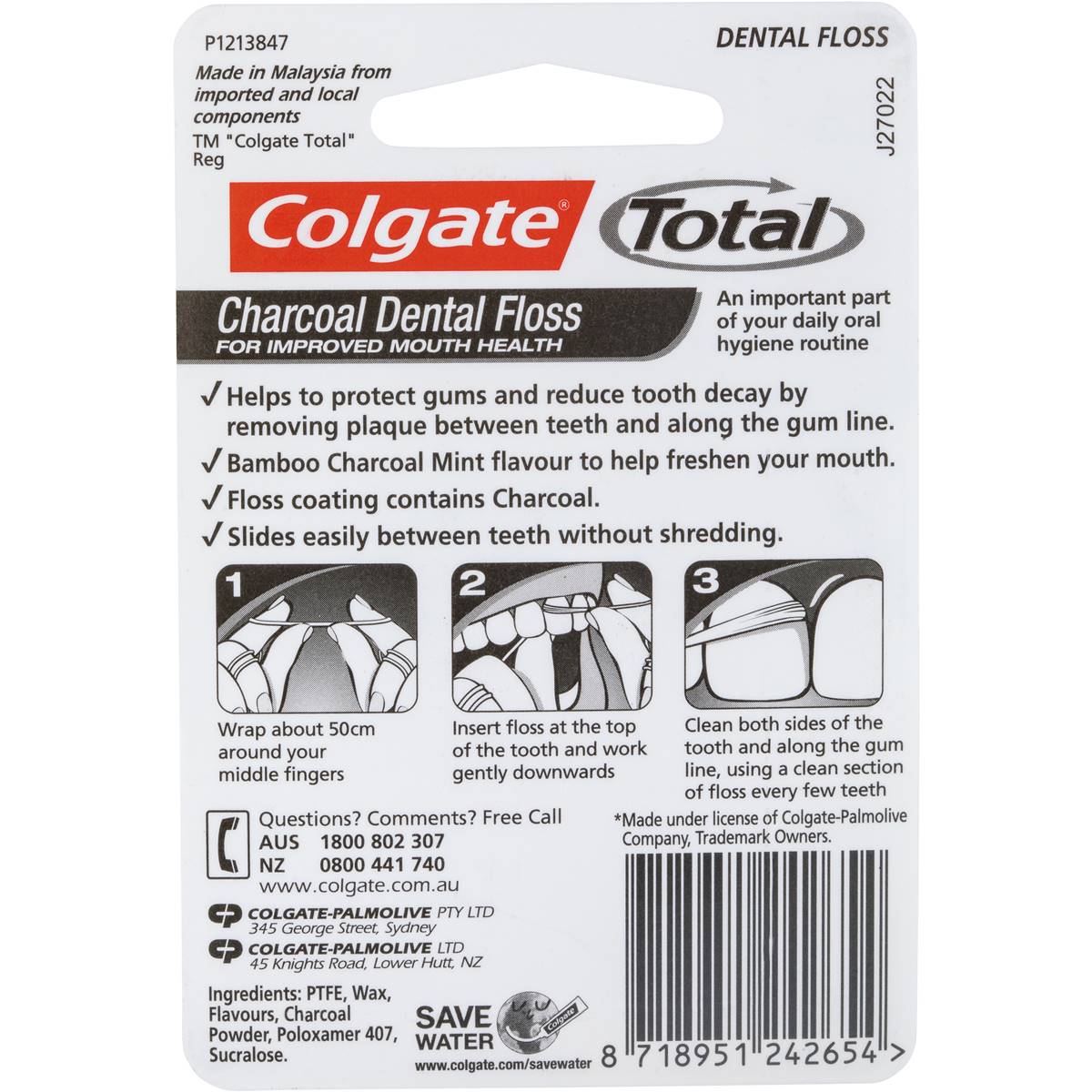 Colgate Total Charcoal Oral Care Dental Floss 25m Each | Woolworths