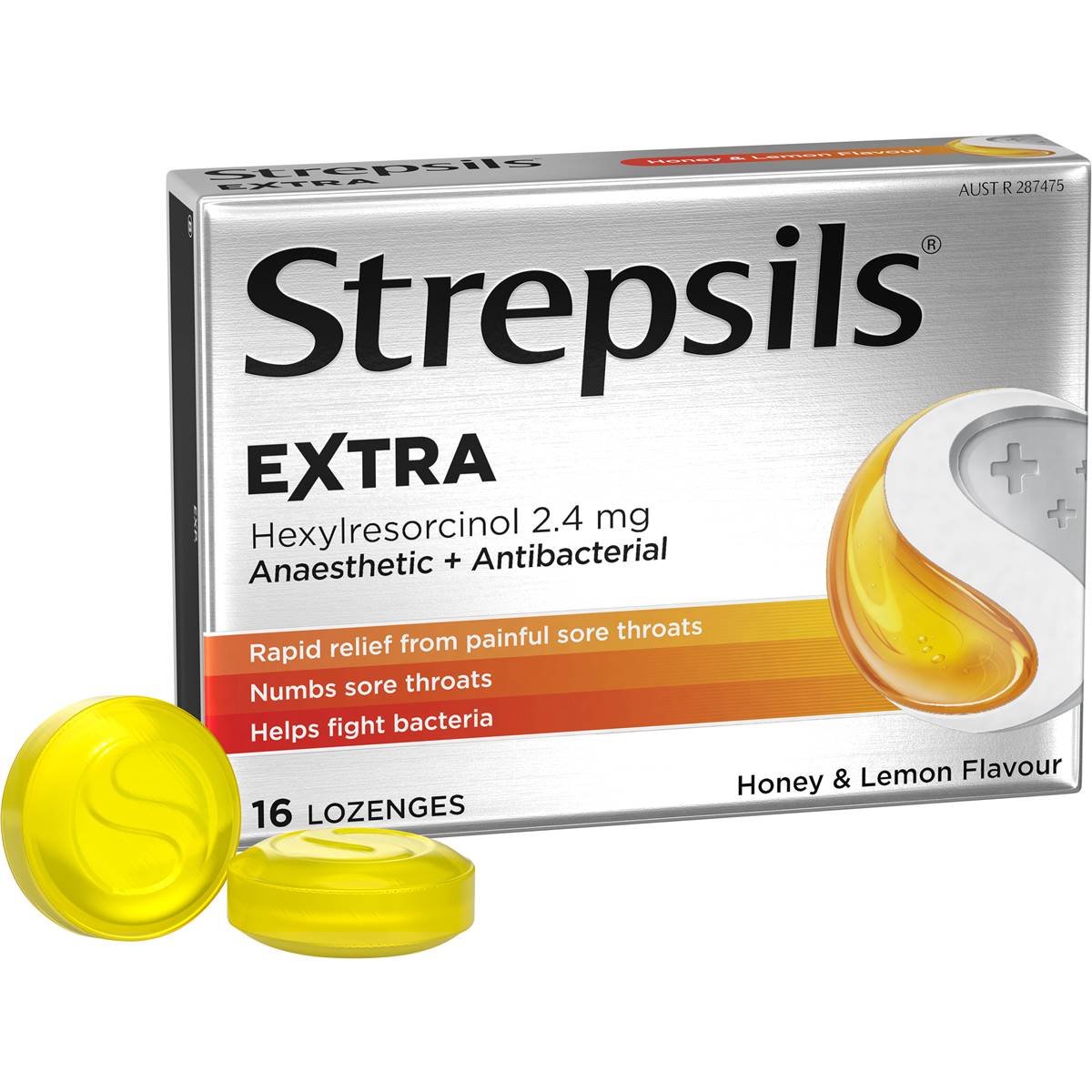 Strepsils Extra Honey And Lemon Sore Throat Fast Numb Lozenges 16 Pack ...