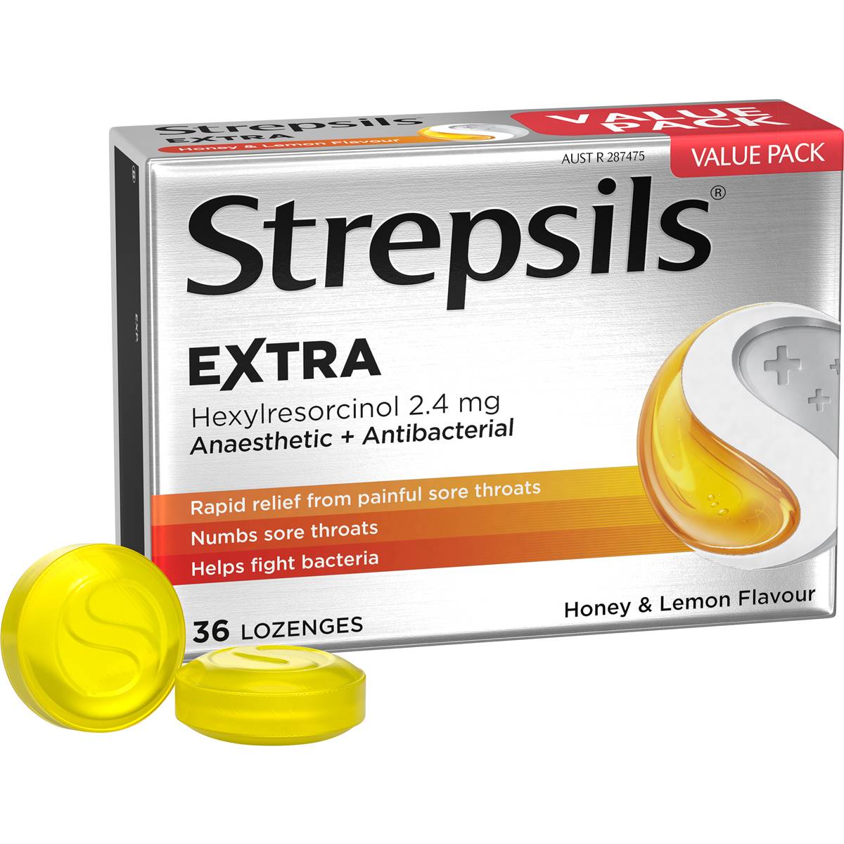 Strepsils Extra Honey And Lemon Sore Throat Fast Numb Lozenges 36 Pack ...