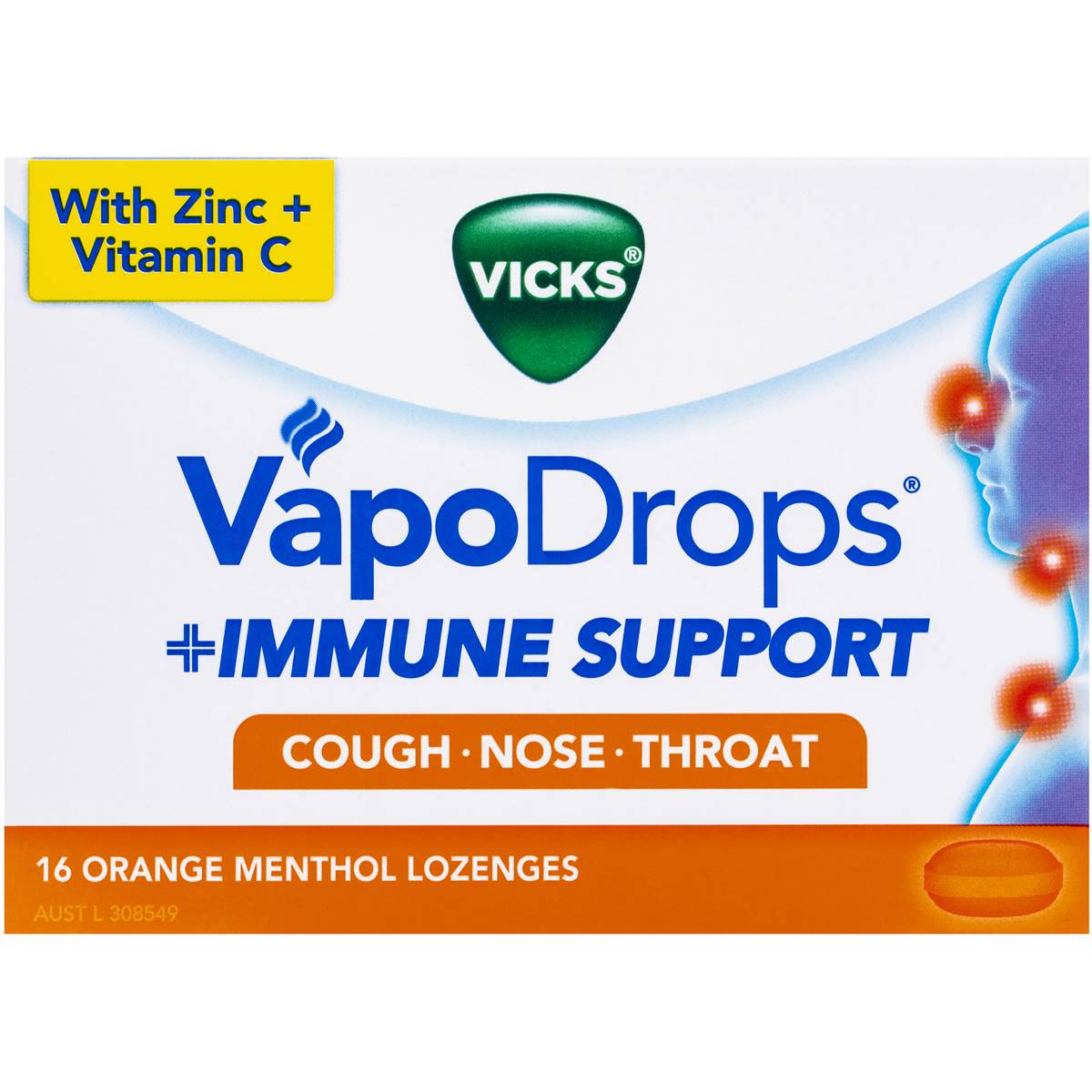 Vicks Vapo Drops + Immune Support Orange 16 Pack | Woolworths