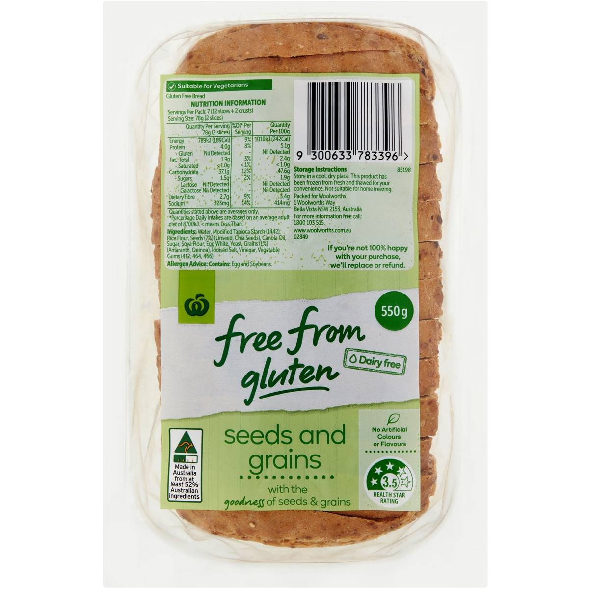 Woolworths Free From Gluten Seeded Bread 550g | Woolworths