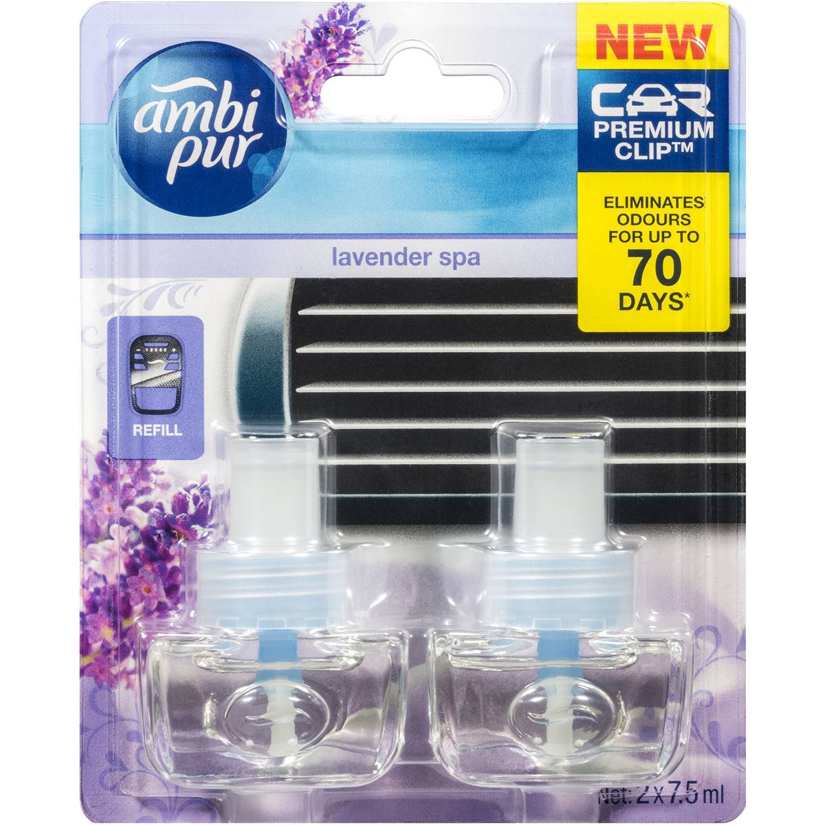 Ambi Pur Premium Car Clip Air Freshener Lavender Spa Refill 2x7.5ml ...