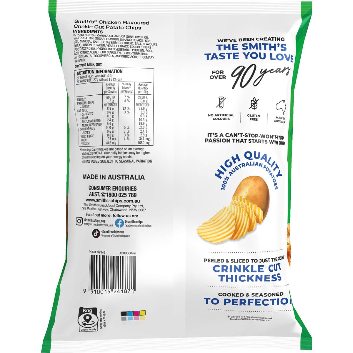 Smith's Crinkle Cut Potato Chips Chicken 170g | Woolworths