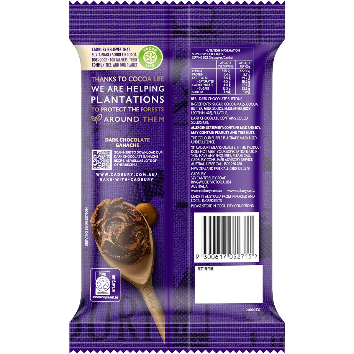Cadbury Baking Dark Chocolate Melts 225g | Woolworths