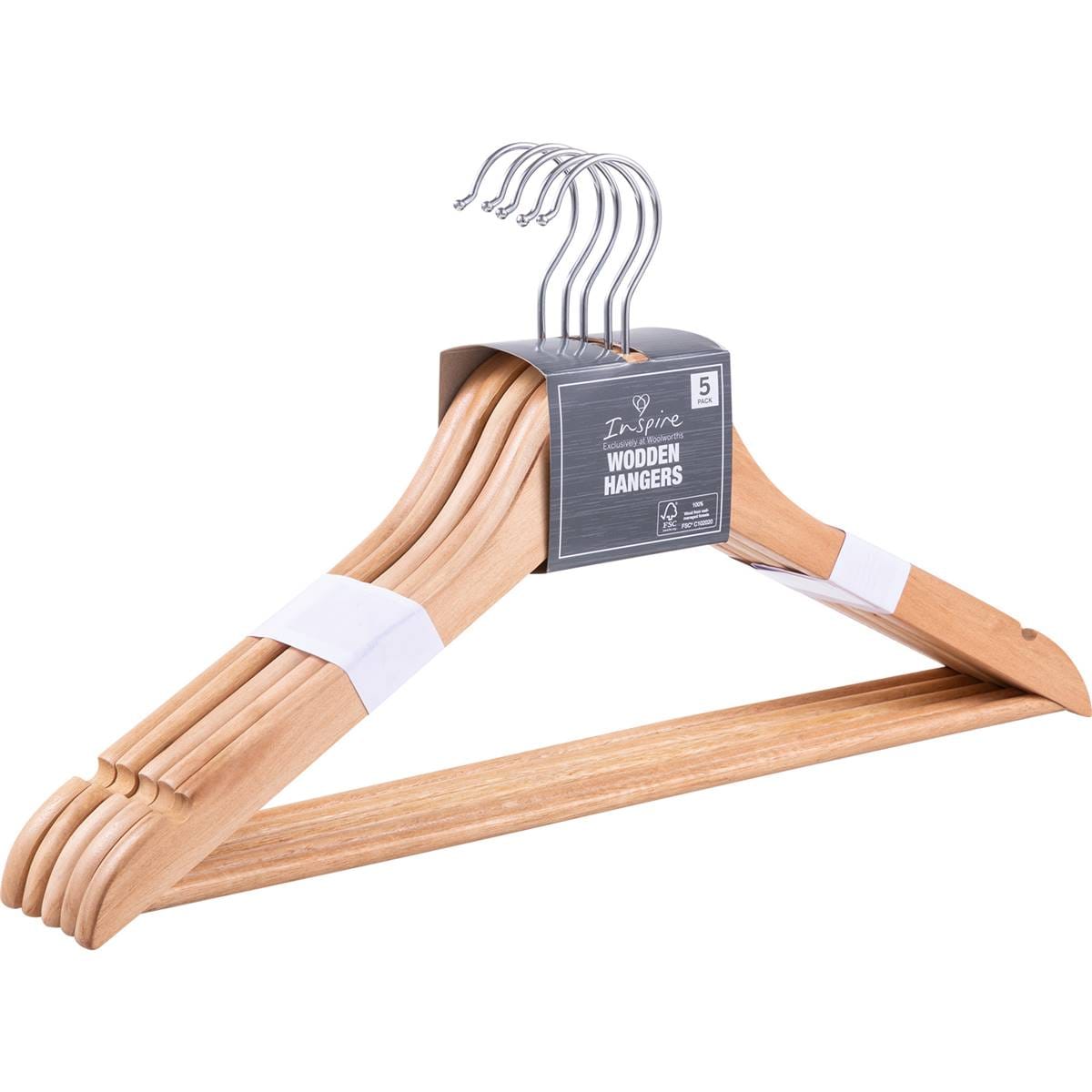 Essentials Wooden Hangers 5 Pack | Woolworths