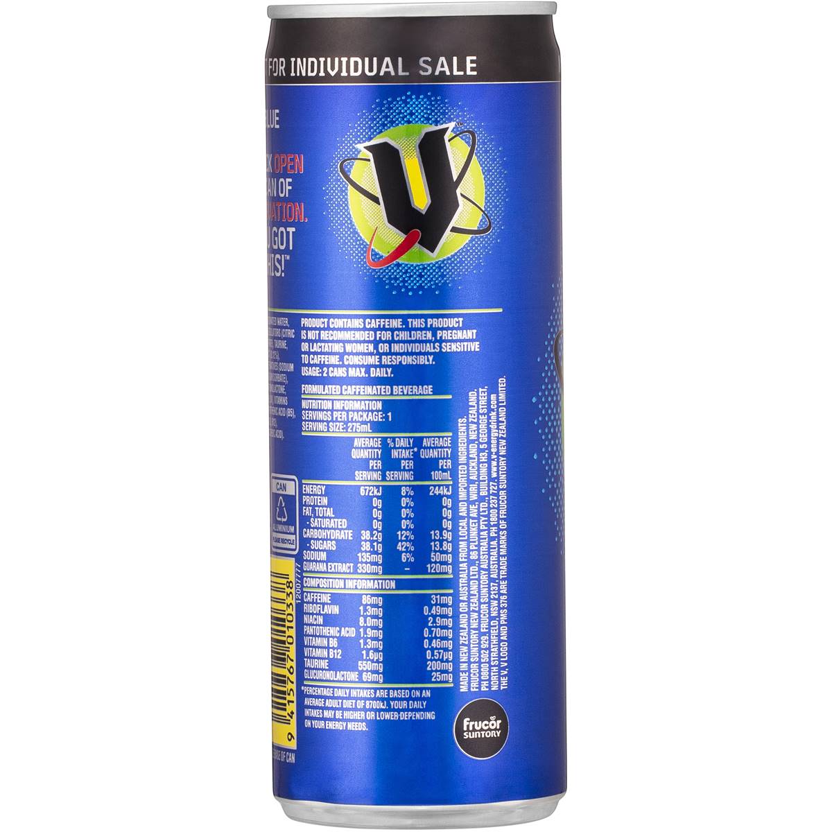 V Energy Drink Blue 4x275ml | Woolworths
