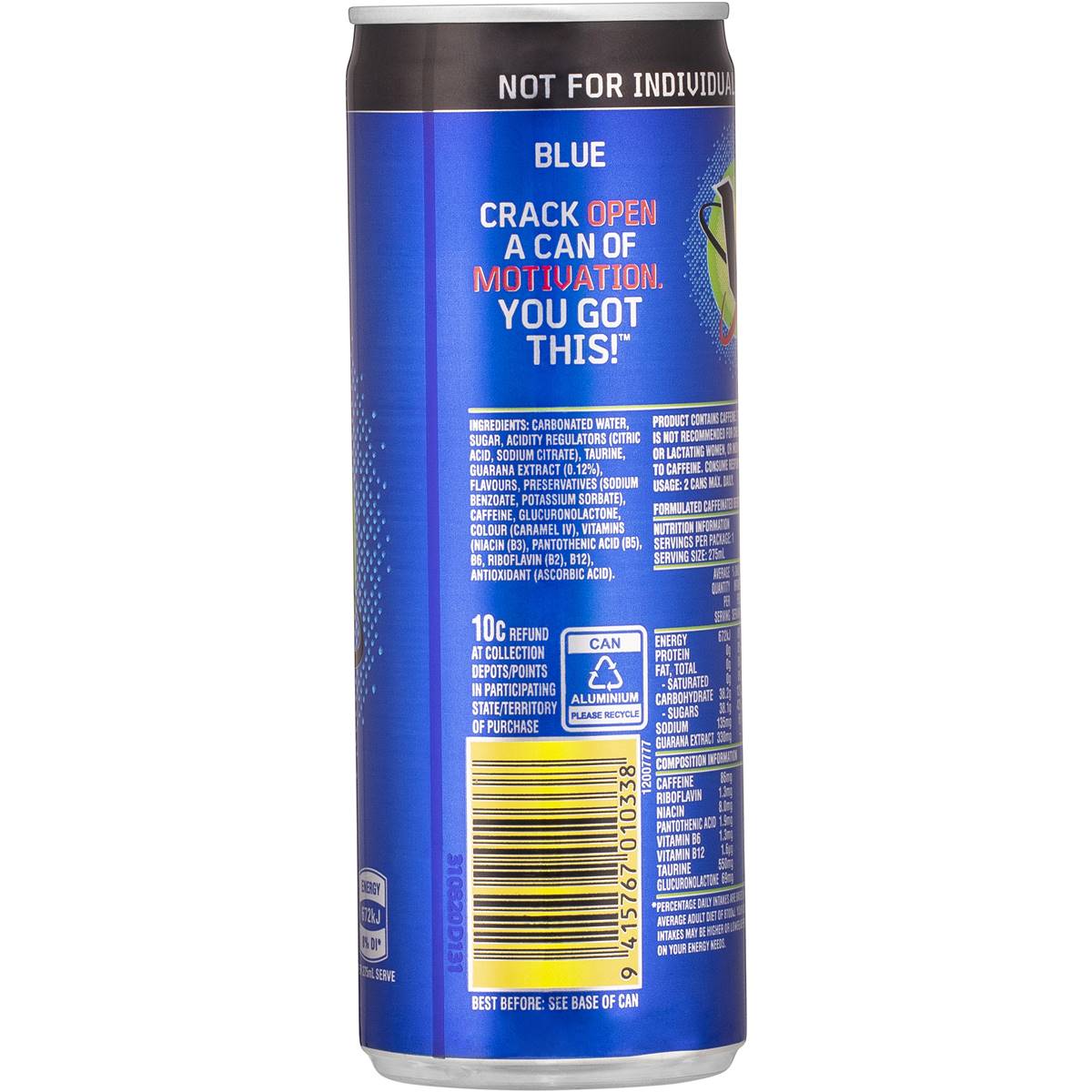 V Energy Drink Blue 4x275ml | Woolworths
